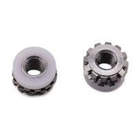 China Custom Cylindrical Metal Threaded Nut with External Gear Teeth and White Plastic Insulating Sleeve - CNC Machined Hybrid Component for sale