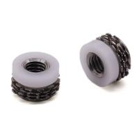 China Custom Cylindrical Metal Threaded Nut with External Gear Teeth and White Plastic Insulating Sleeve - CNC Machined Hybrid Component for sale