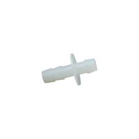 China CNC Machined White Nylon Fluid Connector with Flanged Center Stop and Stepped Barbed Ends ±0.01mm Tolerance for sale
