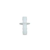 China CNC Machined White Nylon Fluid Connector with Flanged Center Stop and Stepped Barbed Ends ±0.01mm Tolerance for sale