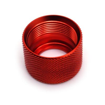 China CNC Machined Aluminum Knurled Ring with Internal Thread - Red Anodized Precision Grip Component ±0.01mm Tolerance for sale