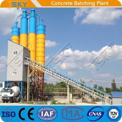 China Twin Shaft Mixer Belt Conveyor HLS120 Tower Batching Plant for sale