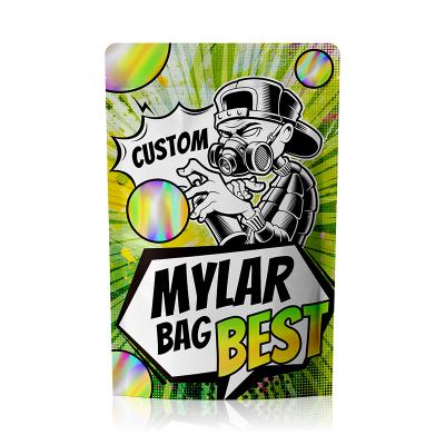 China Best Selling Holographic Custom Mylar Bag Custom Size 3.5g 7g 14g 28g 35g Resealable Laminated Child Proof Mylar Bags for sale