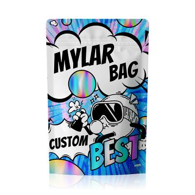 China Hot Sell Adequate Stock Stand up Pouches Holographic Ziplock Bag Smell Proof Plastic Packaging Custom 3.5 Mylar Bags for sale