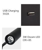China Hotel Bedside Reading Light with 5V 2A USB Modern Design Plastic Shade Recessed Mount for sale