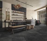 China Charcoal Black Micro-Cement Matte Porcelain Tile with P3 Rated Anti-Slip and Low Absorption in 600x600 / 600x1200mm Sizes for sale