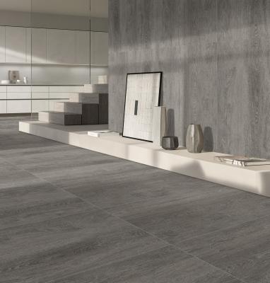 China Matte Black Carved Wood Texture Tile 600x1200mm with P3 Safety Grip for Premium Spaces for sale