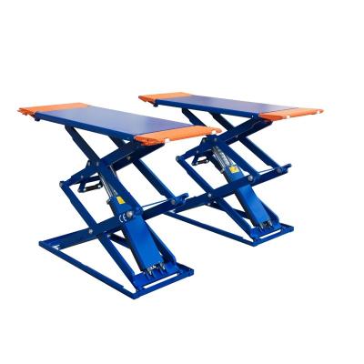 China Small Ultra Thin Scissor Type Hydraulic Car Lift with 3.5 Ton Capacity 74in Lift Height and 2.2KW Motor for sale