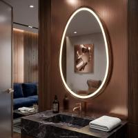 China Kingstin LED Smart Bathroom Mirror Water Drop Oval Makeup Mirror Aluminum Frame Touch Anti-Fog Wall Mirror for sale