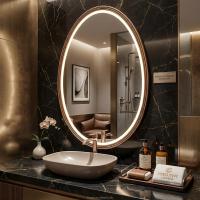 China Kingstin LED Smart Bathroom Mirror Water Drop Oval Makeup Mirror Aluminum Frame Touch Anti-Fog Wall Mirror for sale