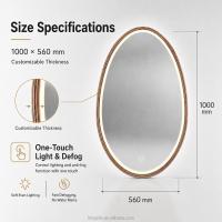 China Kingstin LED Smart Bathroom Mirror Water Drop Oval Makeup Mirror Aluminum Frame Touch Anti-Fog Wall Mirror for sale