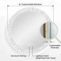 China Kingstin Smart Round LED Bathroom Mirror, Frameless Crushed Diamond Edge, 3 Color Dimmable, Anti-Fog Wall Makeup Mirror for sale