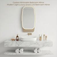 China Kingstin Custom Smart LED Bathroom Mirror with Storage, Anti-Fog, Dimmable, Time Display, Gold Aluminum Frame for sale