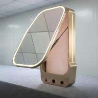 China Kingstin Custom Smart LED Bathroom Mirror with Storage, Anti-Fog, Dimmable, Time Display, Gold Aluminum Frame for sale