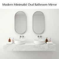 China Kingstin Modern Oval Bathroom Mirror, Brushed Silver Stainless Steel Frame, Wall-Mounted Minimalist Vanity Mirror, Customizable for sale