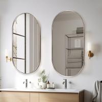 China Kingstin Modern Oval Bathroom Mirror, Brushed Silver Stainless Steel Frame, Wall-Mounted Minimalist Vanity Mirror, Customizable for sale