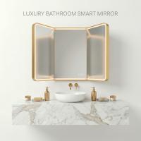 China Kingstin Luxury Smart LED Tri-fold Mirror Bathroom Vanity Mirror with Bluetooth Music Anti-fog 3 Color Temperature Customizable for sale