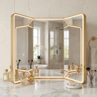 China Kingstin Luxury Smart LED Tri-fold Mirror Bathroom Vanity Mirror with Bluetooth Music Anti-fog 3 Color Temperature Customizable for sale