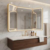 China Kingstin Luxury Smart LED Tri-fold Mirror Bathroom Vanity Mirror with Bluetooth Music Anti-fog 3 Color Temperature Customizable for sale