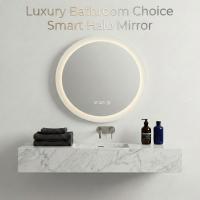 China Kingstin Smart Round LED Bathroom Mirror Anti-Fog Dimmable 3-Color Light Frameless Vanity Wall Mirror for sale