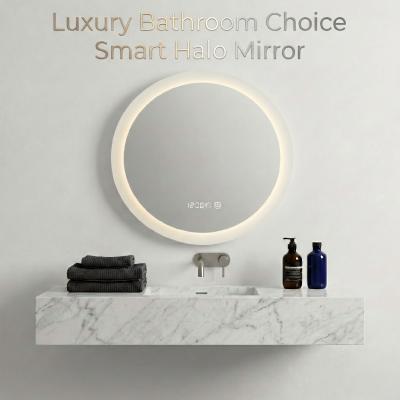 China Kingstin Smart Round LED Bathroom Mirror Anti-Fog Dimmable 3-Color Light Frameless Vanity Wall Mirror for sale
