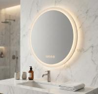 China Kingstin Smart Round LED Bathroom Mirror Anti-Fog Dimmable 3-Color Light Frameless Vanity Wall Mirror for sale