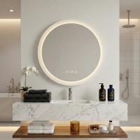 China Kingstin Smart Round LED Bathroom Mirror Anti-Fog Dimmable 3-Color Light Frameless Vanity Wall Mirror for sale
