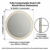 China Kingstin Smart Round LED Bathroom Mirror Anti-Fog Dimmable 3-Color Light Frameless Vanity Wall Mirror for sale