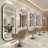 China Modern Italian LED Aluminum Octagonal Mirror Full Length Wall Mounted Lighted Vanity Mirror for Luxury Hair Salon & Home Decor for sale