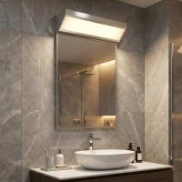 China Kingstin Luxury Stainless Steel Frame LED Bathroom Mirror with Overhead Vanity Light, Copper-Free HD Silver Mirror for sale