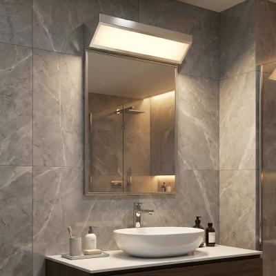 China Kingstin Luxury Stainless Steel Frame LED Bathroom Mirror with Overhead Vanity Light, Copper-Free HD Silver Mirror for sale