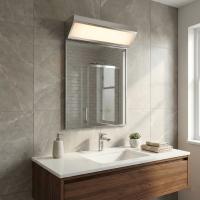 China Kingstin Luxury Stainless Steel Frame LED Bathroom Mirror with Overhead Vanity Light, Copper-Free HD Silver Mirror for sale