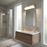China Kingstin Luxury Stainless Steel Frame LED Bathroom Mirror with Overhead Vanity Light, Copper-Free HD Silver Mirror for sale