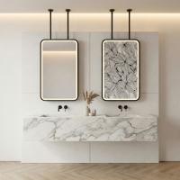China Kingstin Modern Ceiling Hanging Mirror with LED Light, Rectangular Drop Vanity Mirror with Decorative Art Back, for sale