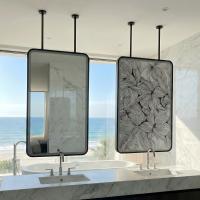 China Kingstin Modern Ceiling Hanging Mirror with LED Light, Rectangular Drop Vanity Mirror with Decorative Art Back, for sale