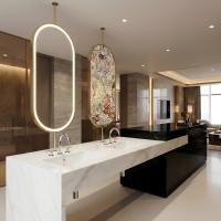 China Kingstin Luxury Oval Drop Mirror: Ceiling Suspended LED Mirror with Handcrafted Enamel Art Hotel Island Counters for sale