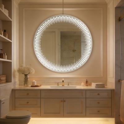 China Kingstin Frameless Round LED Bathroom Mirror Smart Touch Control Dimmable Anti-Fog for Hotel Home Decor for sale
