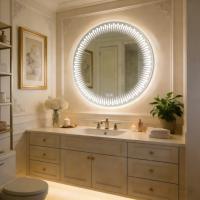China Kingstin Frameless Round LED Bathroom Mirror Smart Touch Control Dimmable Anti-Fog for Hotel Home Decor for sale