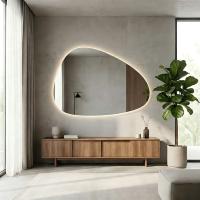 China Irregular Shape LED Mirror Artistic Water Drop Vanity Mirror with Dimmable Lights & Anti-Fog Function for Bathroom Living Room for sale