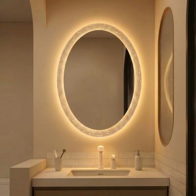China Kingstin Luxury Acrylic Frame Backlit LED Mirror, Oval Smart Bathroom Vanity Mirror with Defogger & Dimmable Light for sale