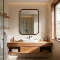 China Kingstin Vintage Solid Wood Framed Bathroom Mirror Bathroom Mirror for Wabi-Sabi Retro for sale