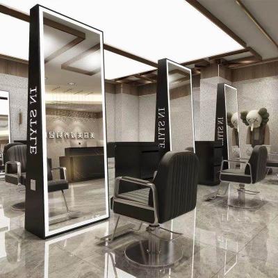 China Kingstin Professional LED Barber Mirror Floor Stand with Socket Full Body Hair Salon Styling Station Mirror for sale