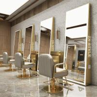 China Kingstin Professional LED Barber Mirror Floor Stand with Socket Full Body Hair Salon Styling Station Mirror for sale