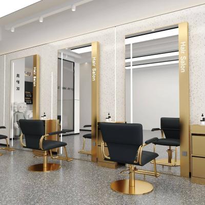 China Kingstin Modern LED Salon Styling Mirror with Light Customizable Logo, Full Body Barber Shop Mirror Station for sale