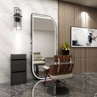China Kingstin LED Floor Standing Blade-shaped Mirror with Light Gold Black Arched Styling Unit for Hairdresser for sale