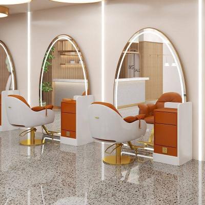 China Luxury Salon Furniture Set LED Mirror Station Hairdressing Console with Drawers Barber Shop Special Styling Unit for sale