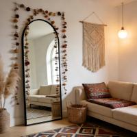 China Kingstin Arched Full-Length Mirror Black Thin Frame - Bohemian Wabi-Sabi Home Decor for Living Room Bedroom for sale