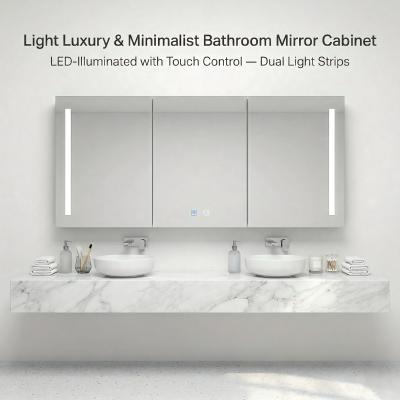 China Kingstin LED Bathroom Mirror Cabinet with Lights, Defogger, 3 Colors, Outlet, Aluminum/Stainless Wall Mount Medicine Cabinet for sale
