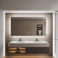 China Kingstin Modern Aluminum Bathroom Mirror Cabinet LED Backlit Smart Vanity Mirror With Cosmetic Storage Rack for sale