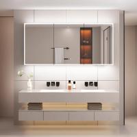 China Smart Modern Medicine Bathroom LED Mirror Cabinet Water Resistant Illuminated Storage Organizer Aluminum Frame for Hotel Villa for sale